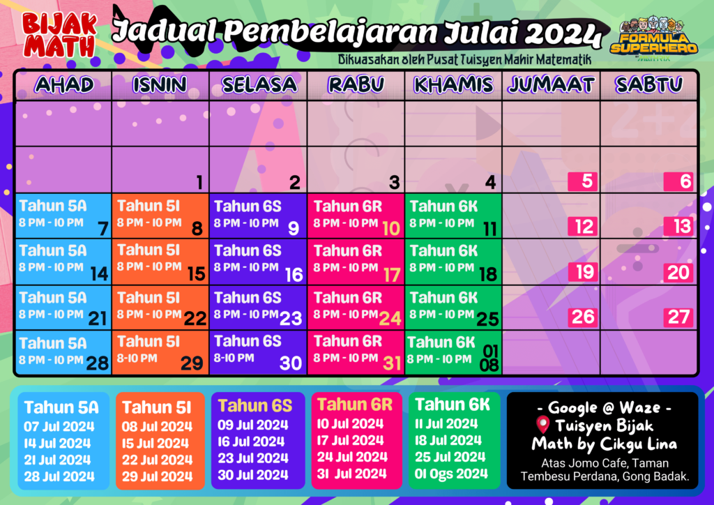 Jadual Pembelajaran Julai 2024 - Bijak Math oleh Pusat Tusiyen Mahir ...